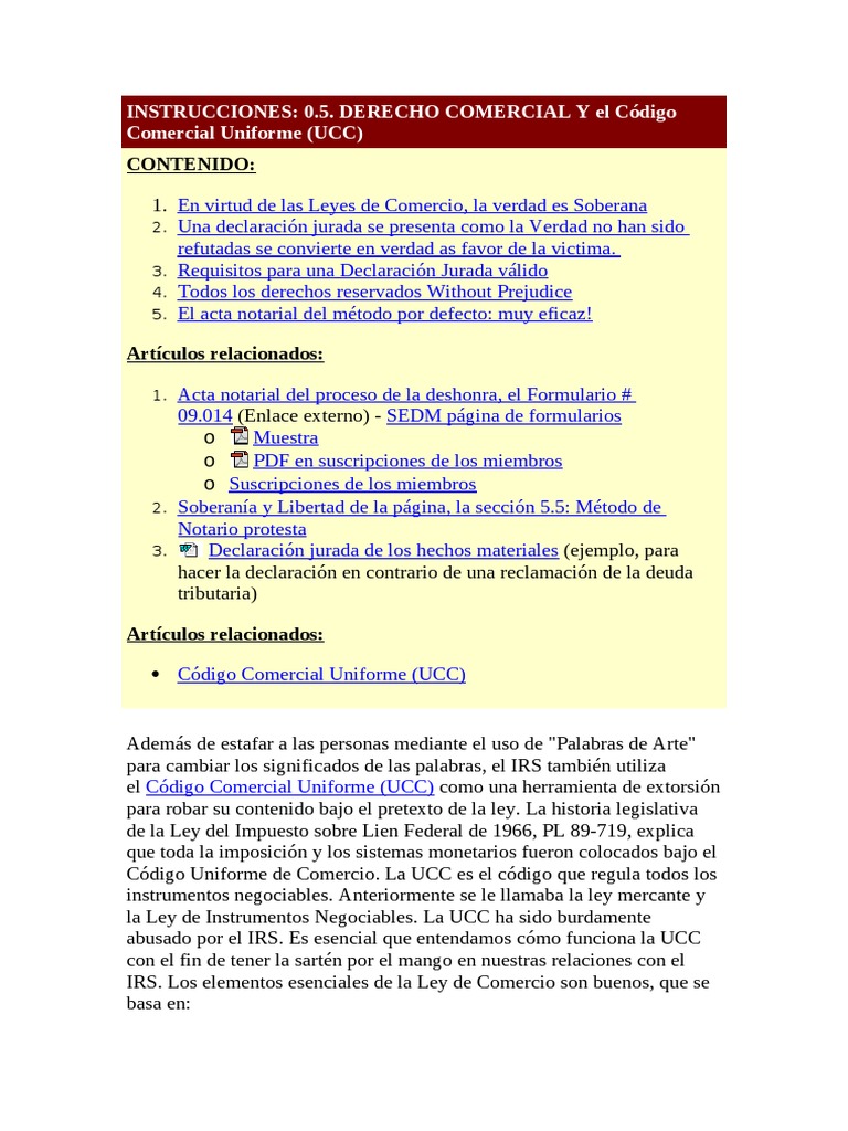 Contenido:: Instrucciones: 0.5. Derecho Comercial Y El Código Comercial Uniforme (UCC) | PDF ...