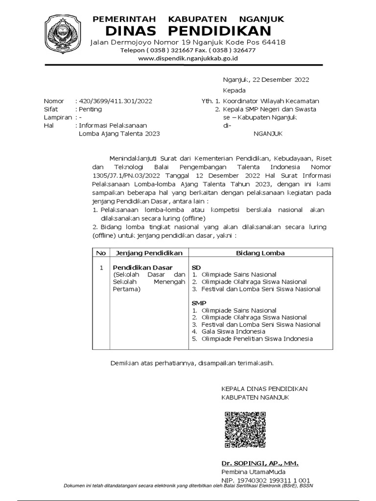 Surat Informasi Lomba PUSPRESNAS | PDF