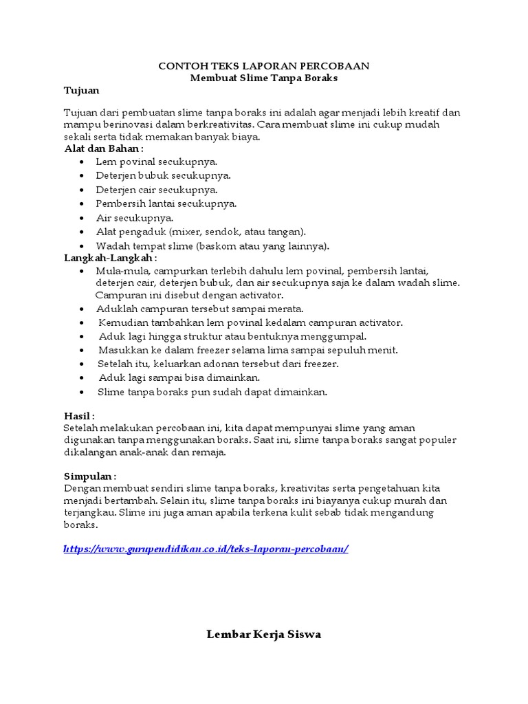 Contoh Teks Laporan Percobaan | PDF