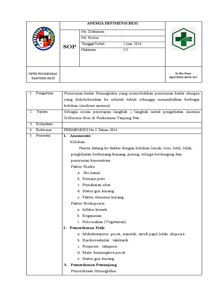 SOP Anemia Defisiensi Besi | PDF