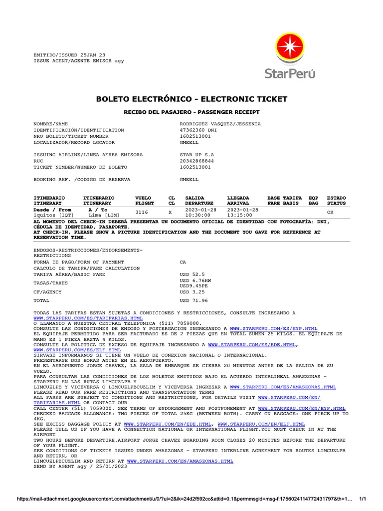 Boletos electrónicos para vuelos nacionales entre Iquitos y Lima | PDF | Comunicación escrita