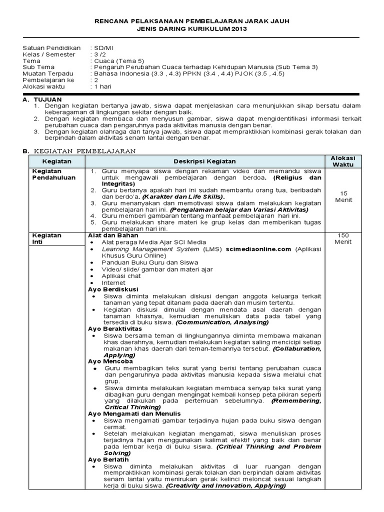 RPP KELAS 3 Daring | PDF