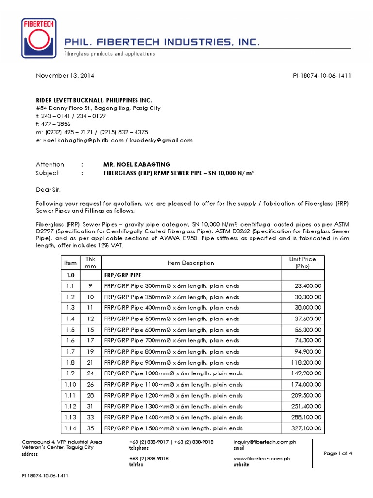 Phil Fibertech FRP | PDF | Fibre Reinforced Plastic | Fiberglass