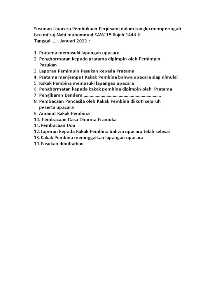 Susunan Upacara Pembukaan Perjusami | PDF