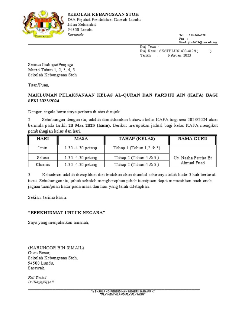 Makluman Kelas KAFA 2023 | PDF