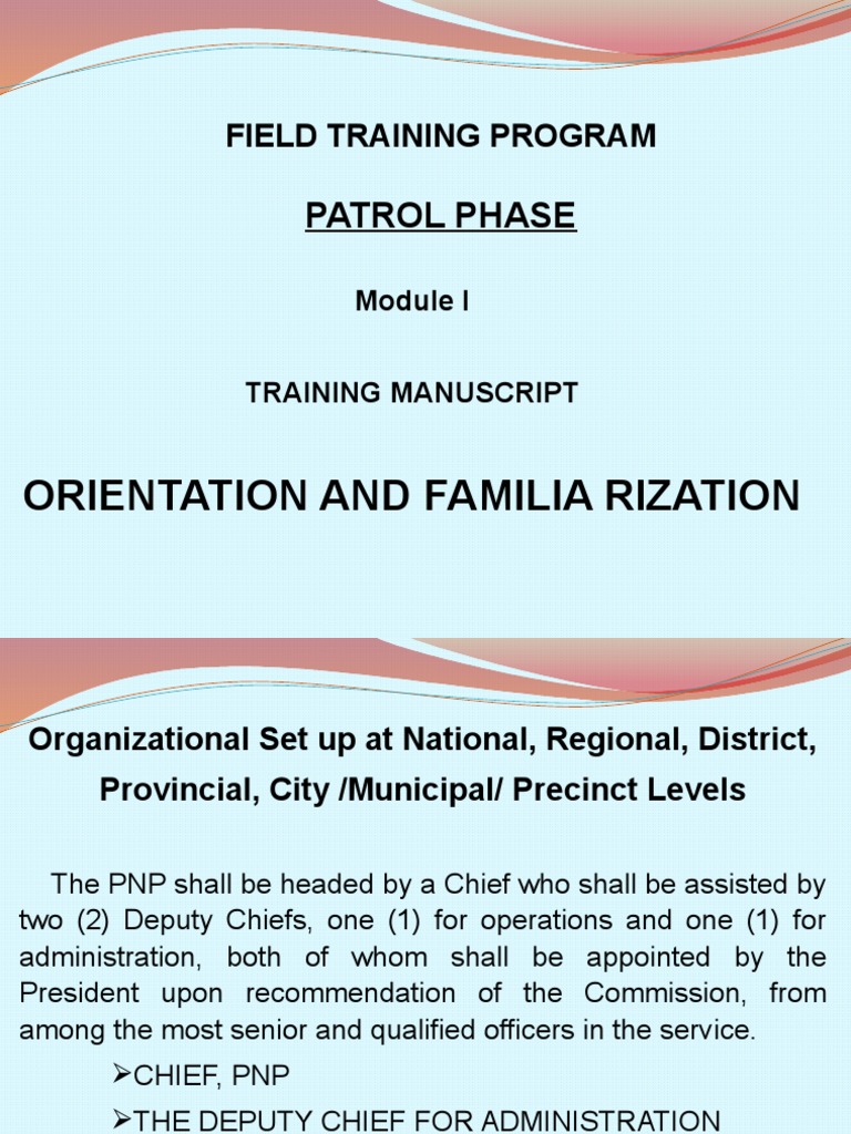 Module 1 PATROL ORIENTATION AND FAMILIARIZATION | PDF | Crimes | Crime & Violence