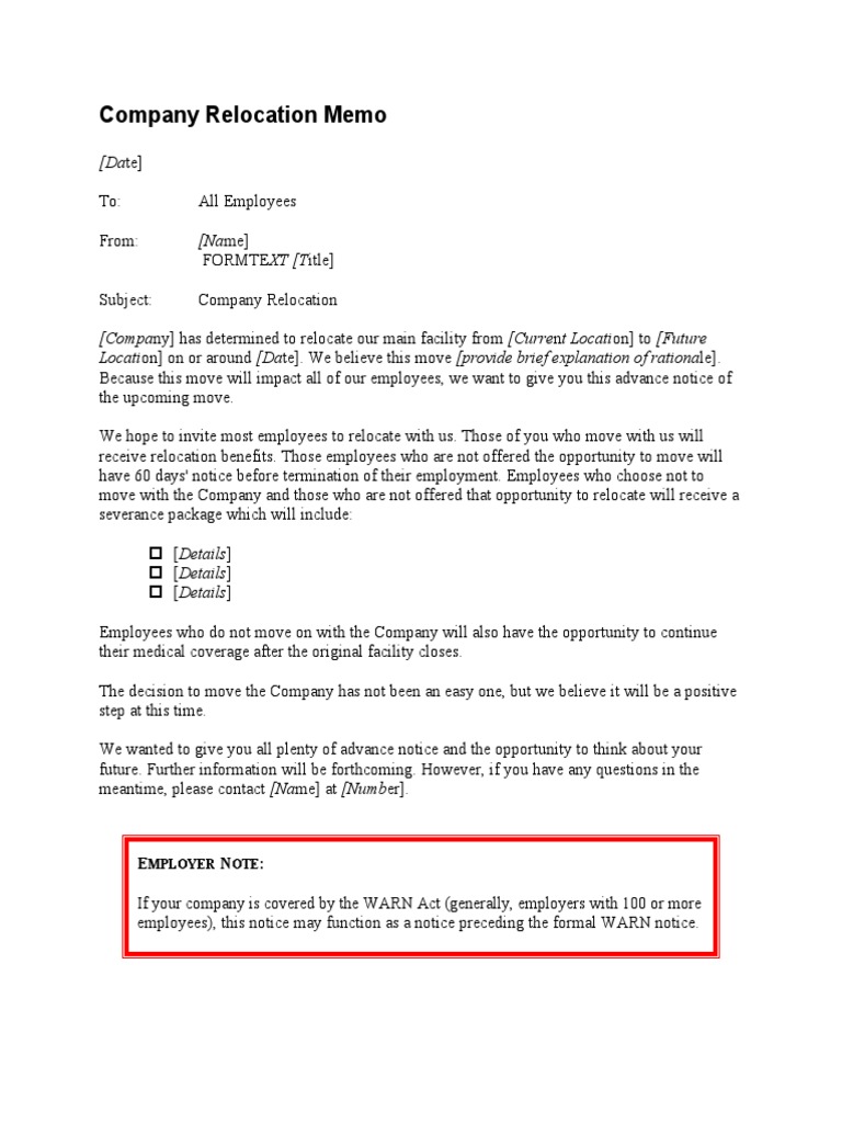 Memo On Company Relocation | PDF | Business