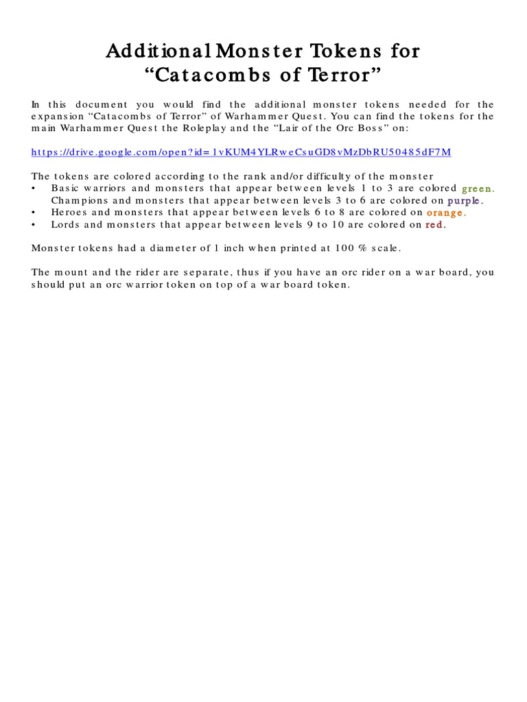 Monster Tokens WQ (Catacombs of Terror) | PDF