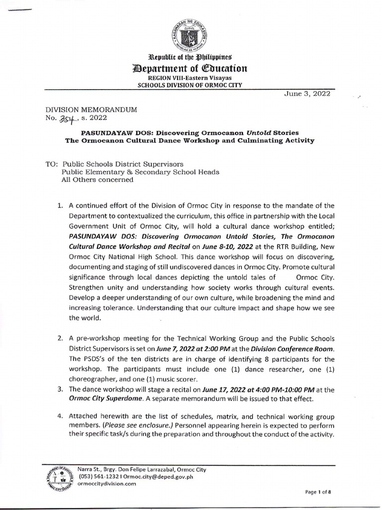 Division Memorandum No354 - Ormoc Services | PDF