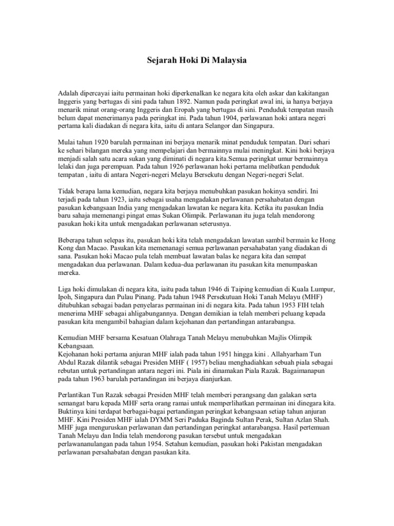 Hoki-Sejarah Hoki Di Malaysia | PDF