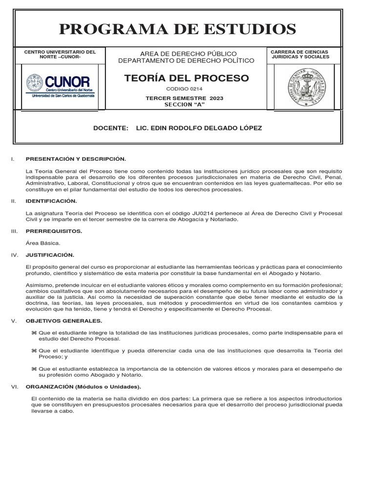 JU0214 Teoria Del Proceso - Lic. Edin Rodolfo Delgado López | PDF | Ley ...
