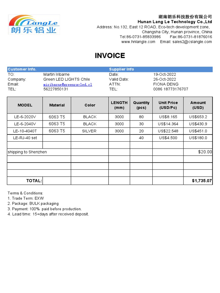 Invoice for Green LED Lights | PDF