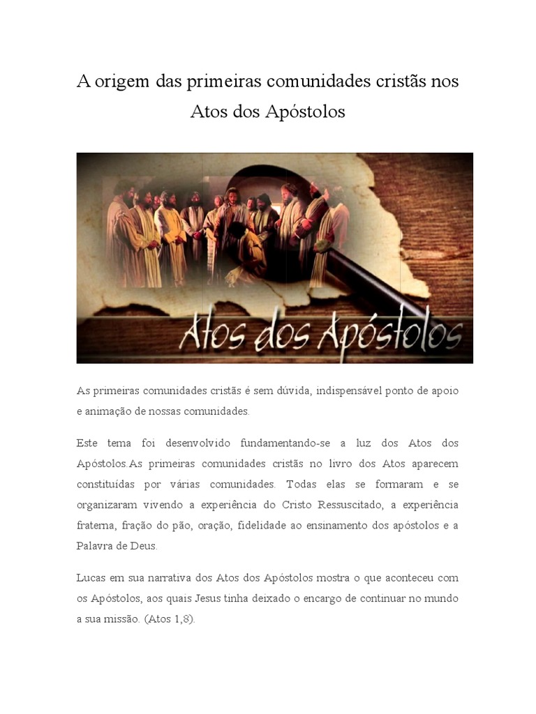 A Origem Das Primeiras Comunidades Cristãs Nos Atos Dos | PDF | Atos ...