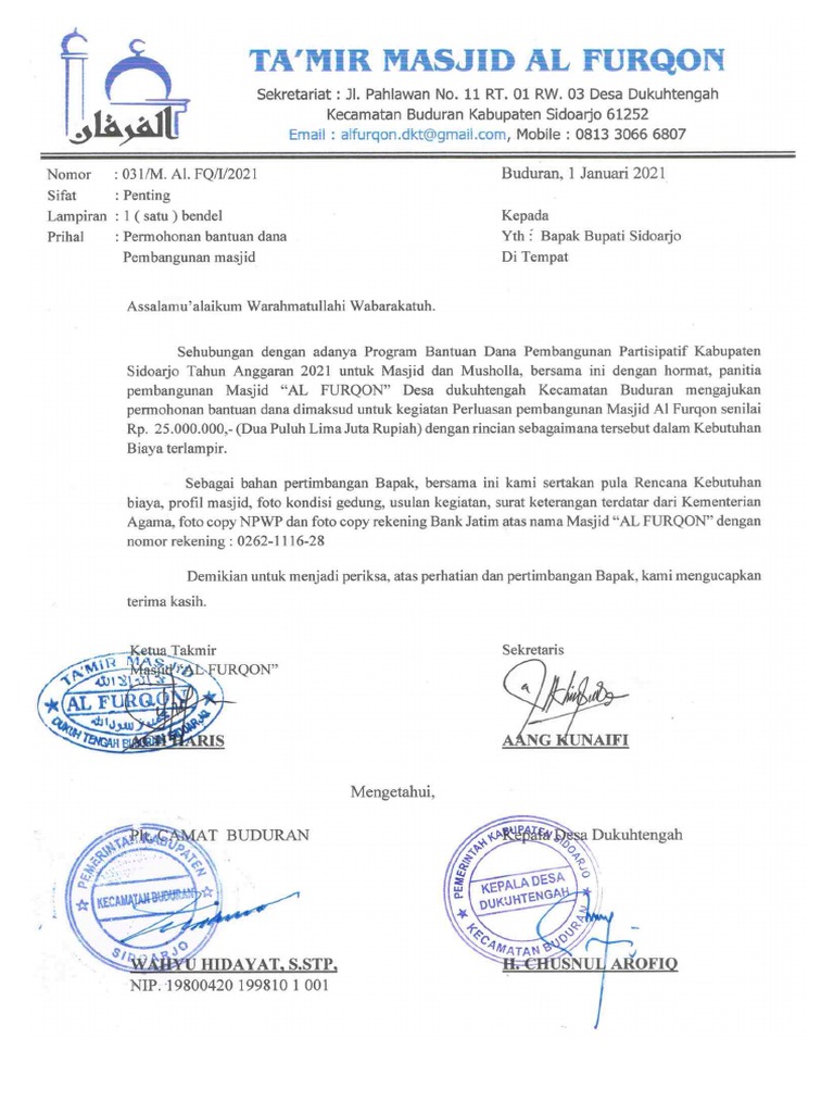 Ta'mir Masjid Al-Furqon Dukuhtengah Sidoarjo | PDF