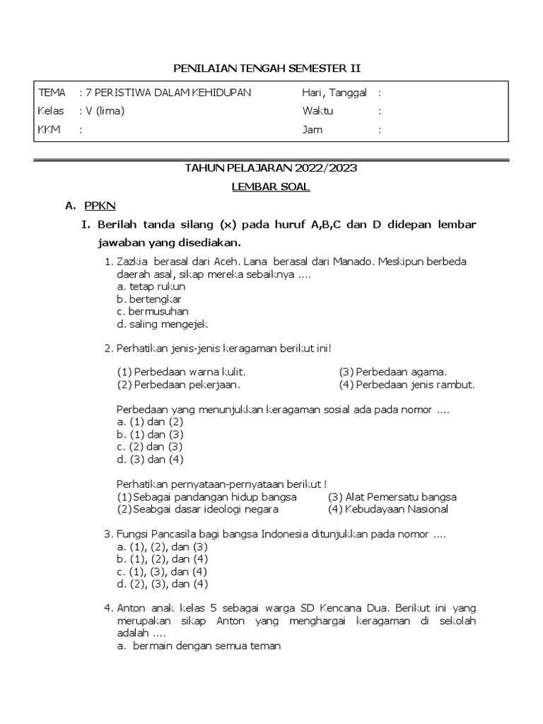 Soal PTS Tema 7 Kelas 5 SD | PDF