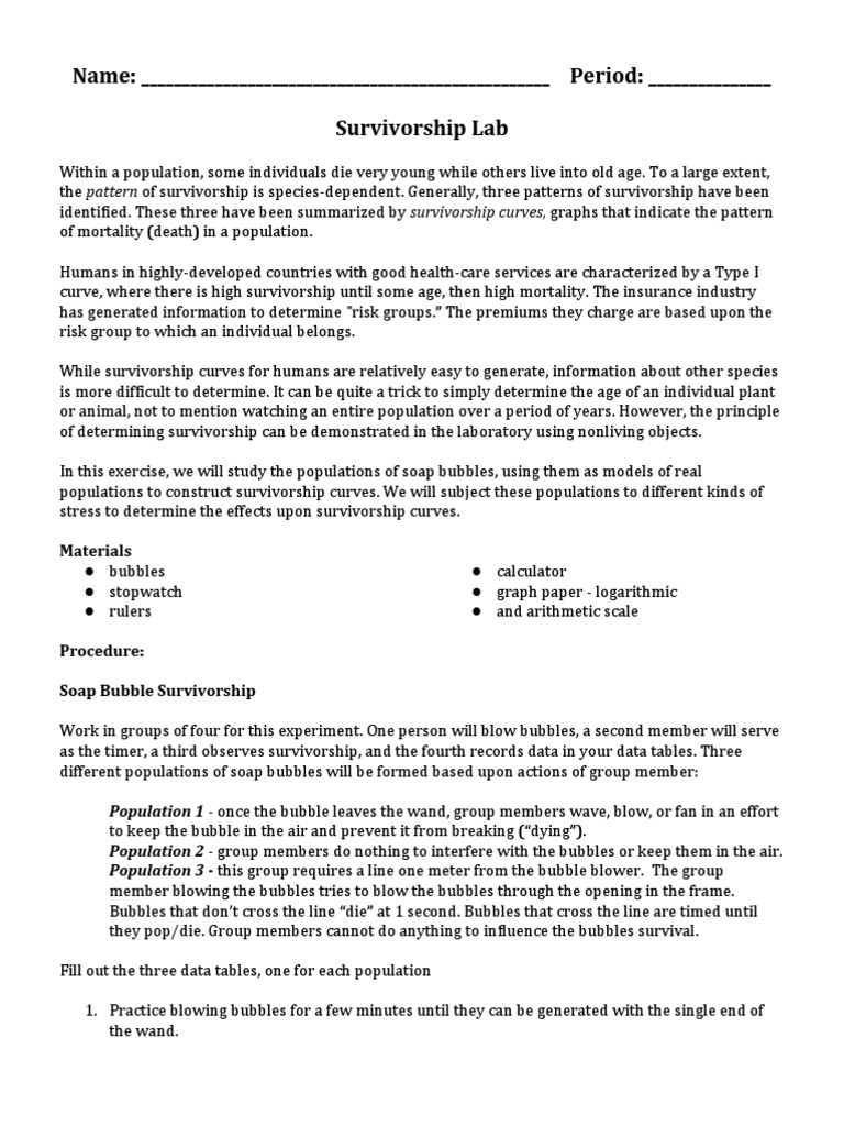 Bubble Lab For Survivorship Curves | PDF | Logarithm