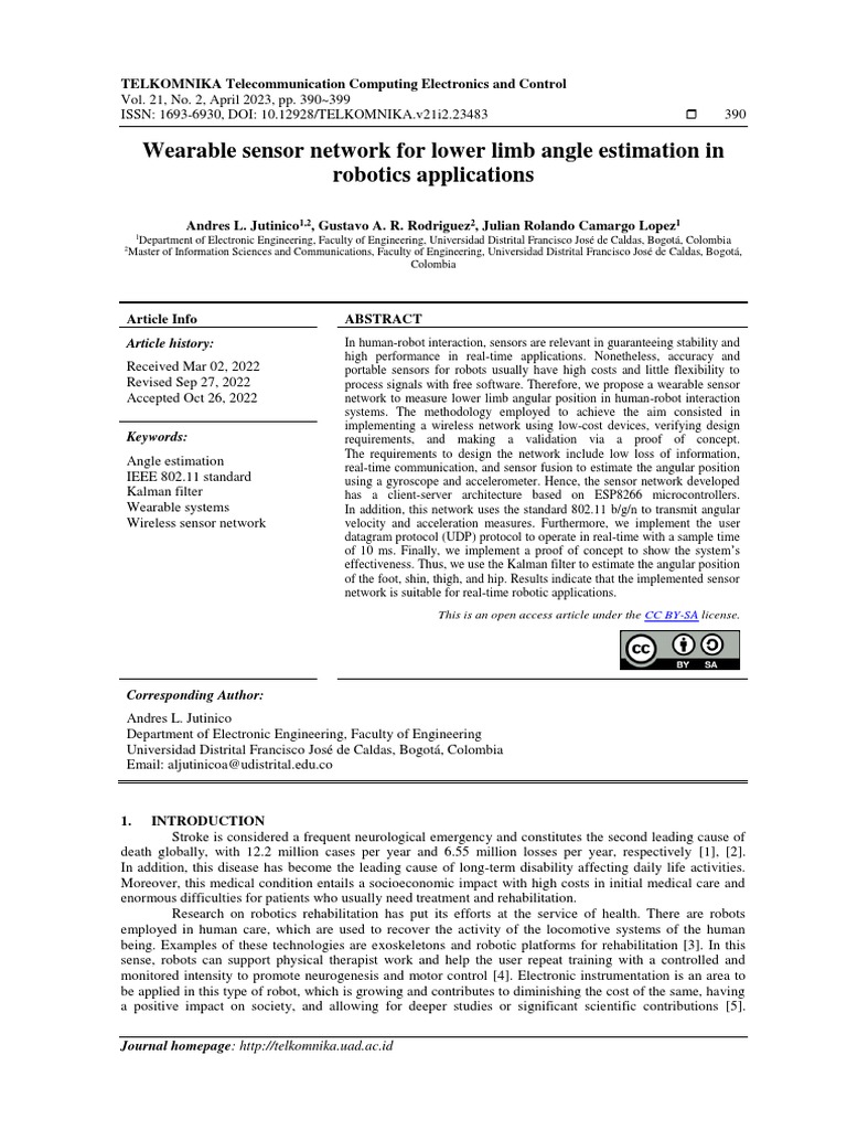 Wearable Sensor Network For Lower Limb Angle Estimation In Robotics Applications Pdf