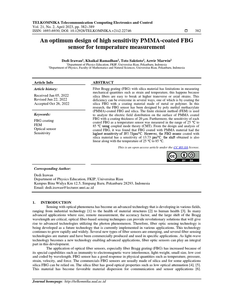 An Optimum Design of High Sensitivity PMMA-coated FBG Sensor For ...