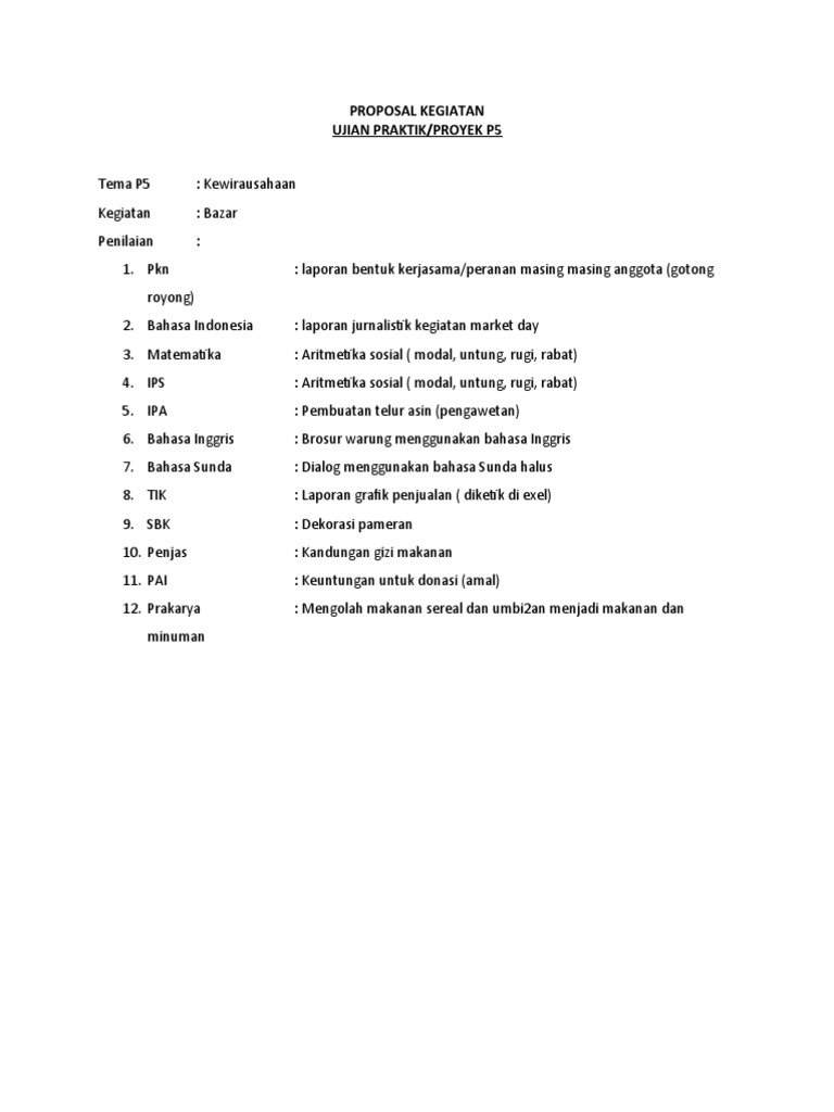 Proposal Kegiatan Ujian Praktik Dan Proyek P5 | PDF