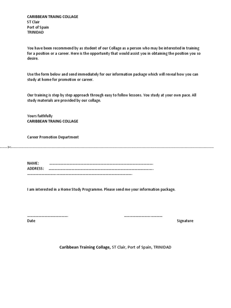 Circular Letter With Cut Off Form | PDF