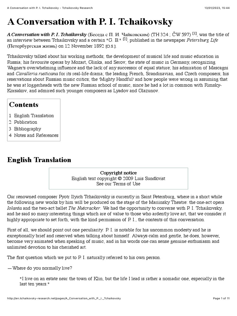 A Conversation With P. I. Tchaikovsky - Tchaikovsky Research | PDF | Pyotr Ilyich Tchaikovsky ...