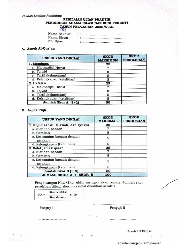 Form Penilaian PAI | PDF