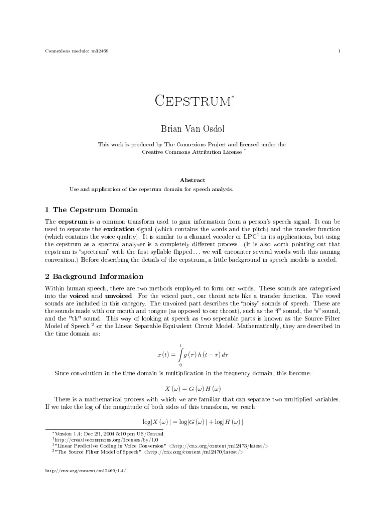 Cepstrum | PDF | Signal Processing | Telecommunications Engineering