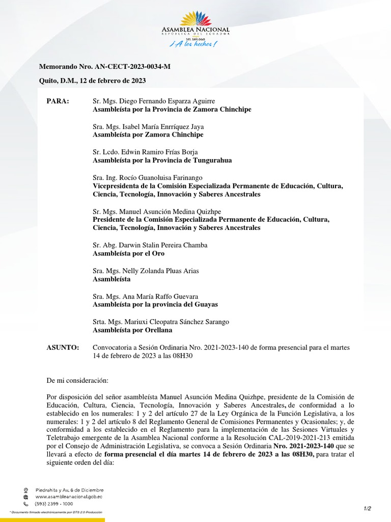 Convocatoria Nro. 140-AN-CECT-2023-0034-M (1) - 2 | PDF | Gobierno