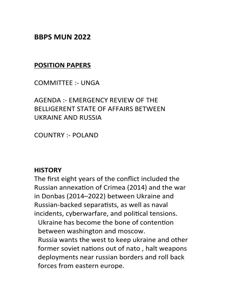 BBPS MUN 2023 Position Papers | PDF | Ukraine | Russia