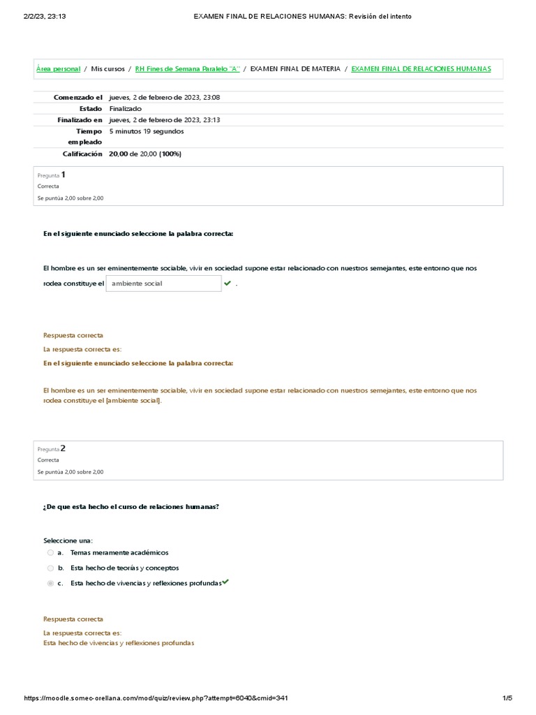 Examen Final de Relaciones Humanas - Revisión Del Intento | PDF ...