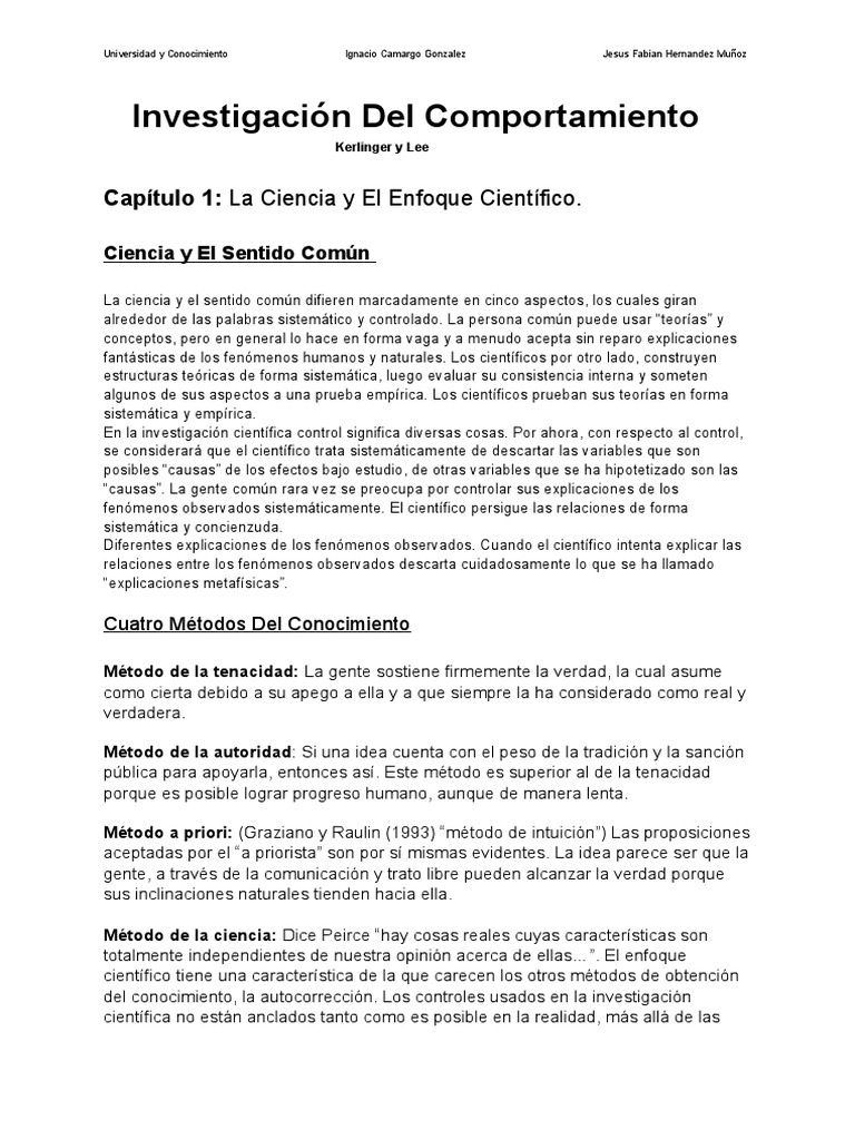 Kerlinger Cap 1 | PDF | Teoría | Método científico