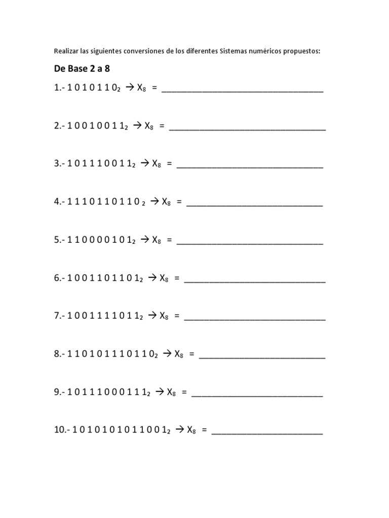 Conversiones de Sistemas Numéricos - U1 | PDF
