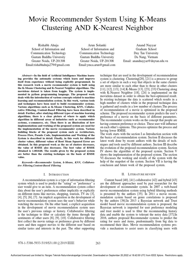 Movie Recommender System with K-Means & KNN | PDF | Cluster Analysis ...