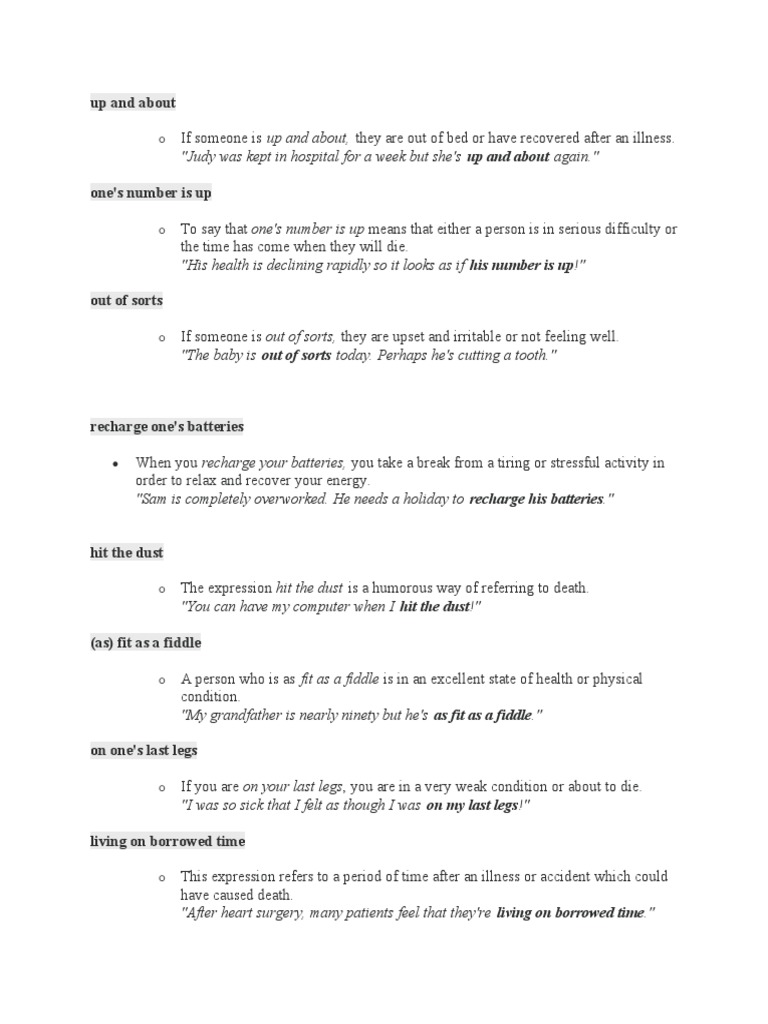 Health Idioms | PDF | Medicine | Health Care Health Idioms | PDF | Medicine | Health Care