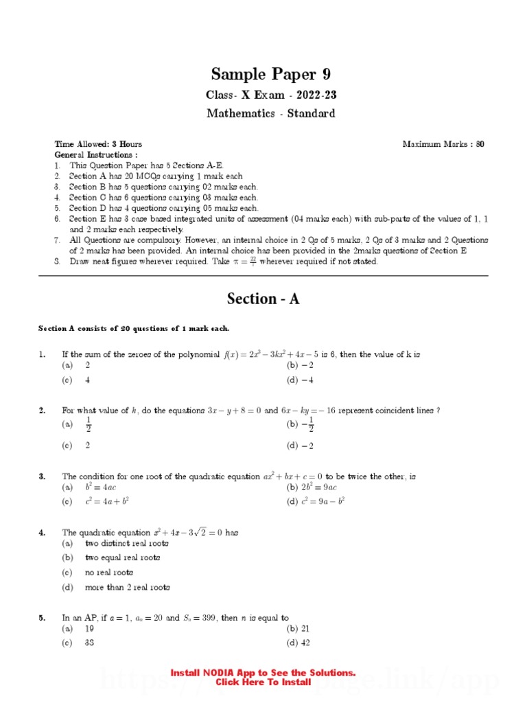 Cbse 10 TH Sample Papers 2022-23 | PDF | Area | Circle