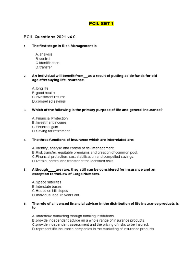 PCIL Set 8 | PDF | Insurance | Life Insurance