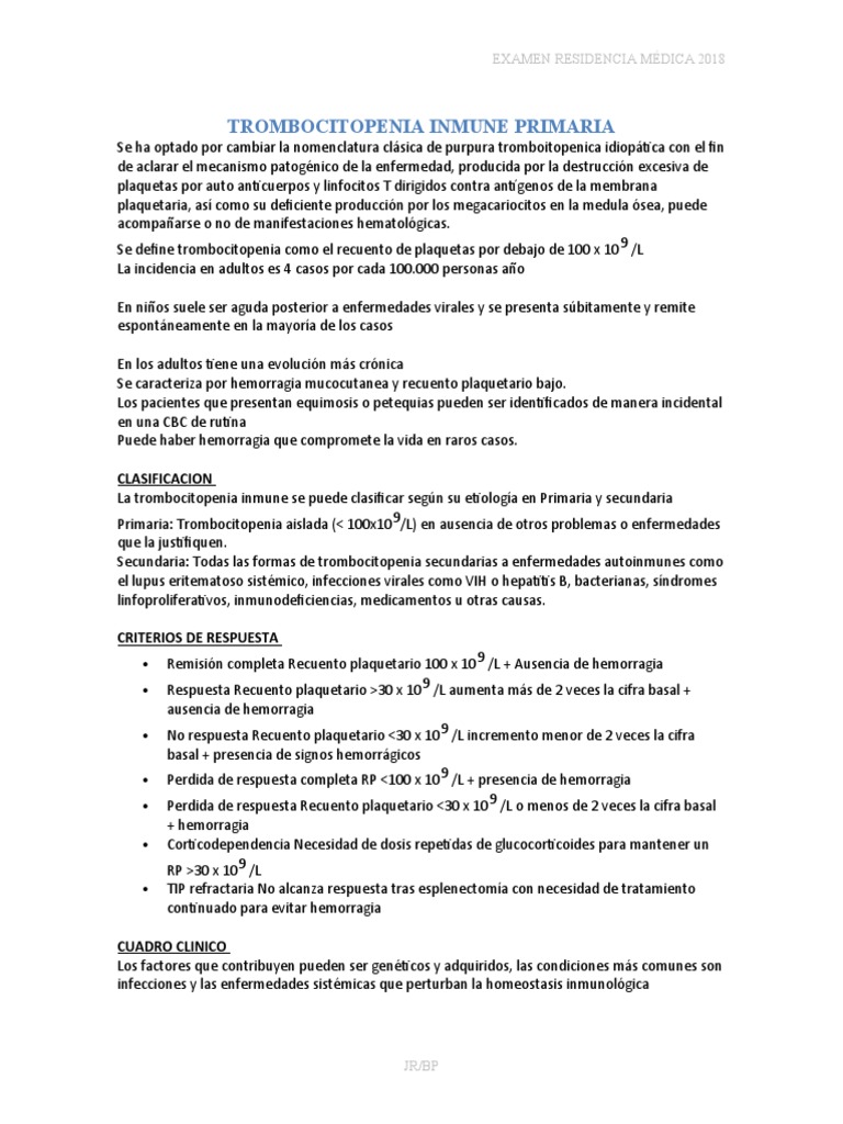 Trombocitopenia Inmune Primaria | PDF | Sistema inmune | Plaqueta Trombocitopenia Inmune Primaria | PDF | Sistema inmune | Plaqueta