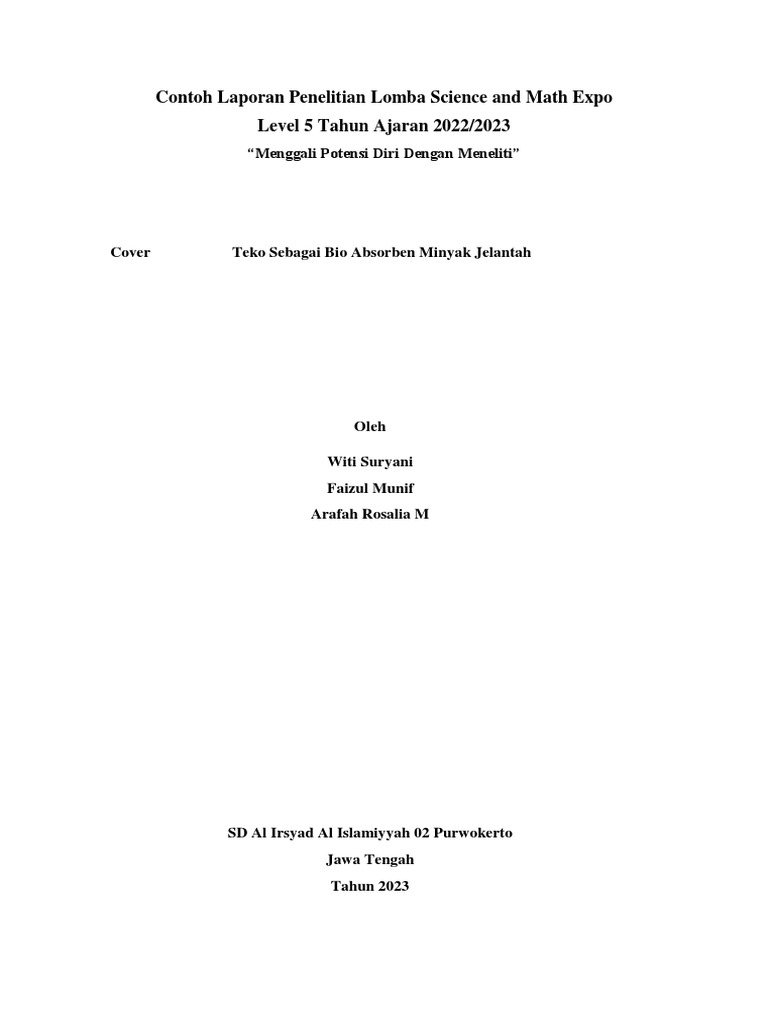 Contoh Format Penelitian Lomba Science & Math Expo Level 5 Tahun Ajaran ...