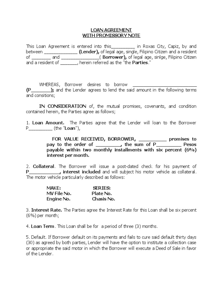 Loan Agreement - With Promissory Note | PDF | Loans | Interest