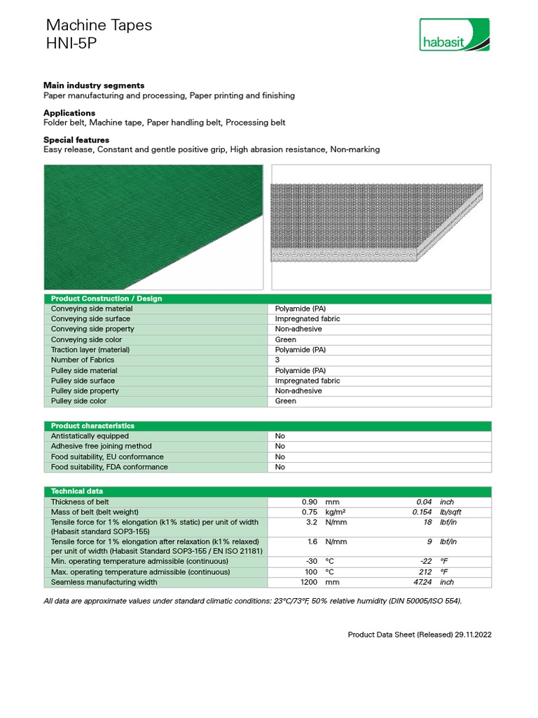 HNI-5P Machine Tape for Paper Processing | PDF | Belt (Mechanical) | Paper