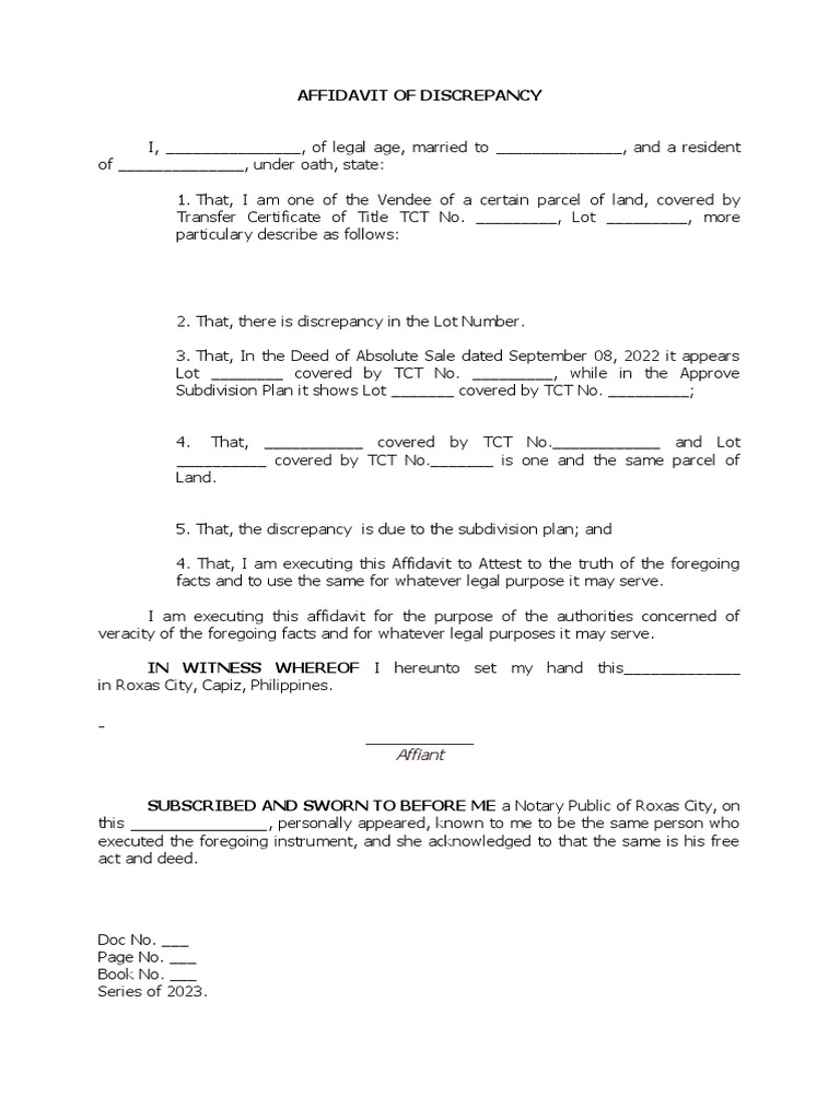 AFFIDAVIT OF DISCREPANCY - Title | PDF