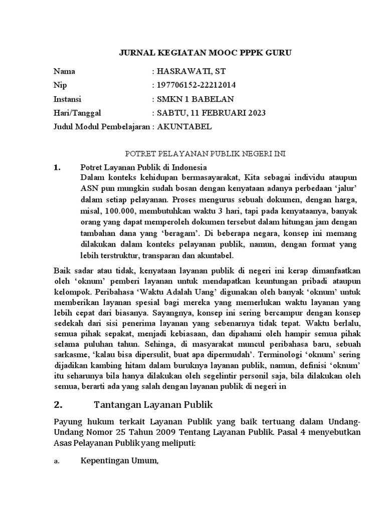 Jurnal Modul 2 Agenda 2 Akuntabel (Bu Hasrawati) | PDF | Karier ...