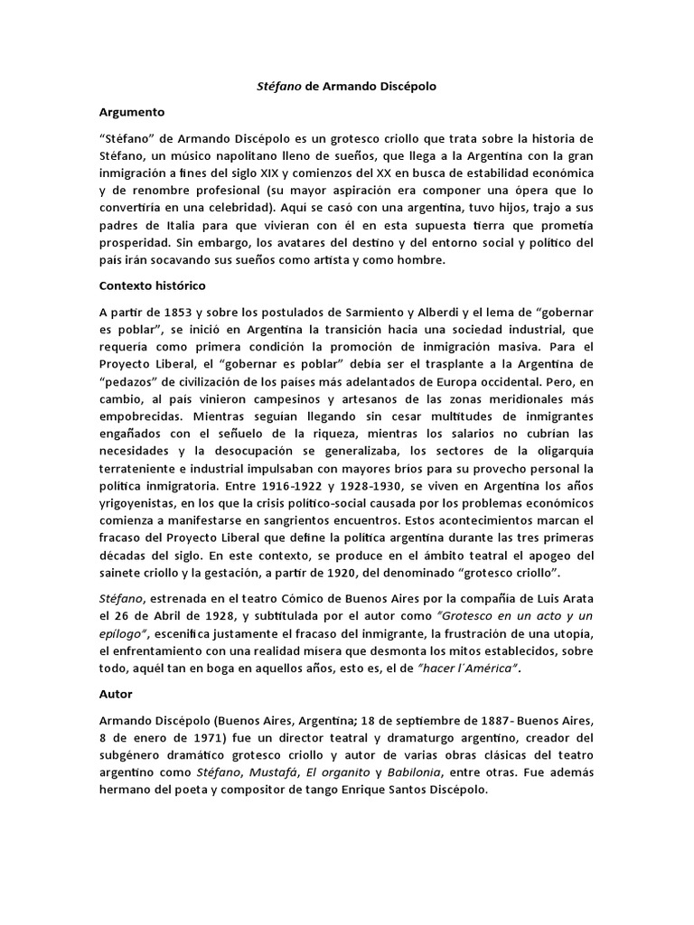 Stéfano de Armando Discépolo | PDF