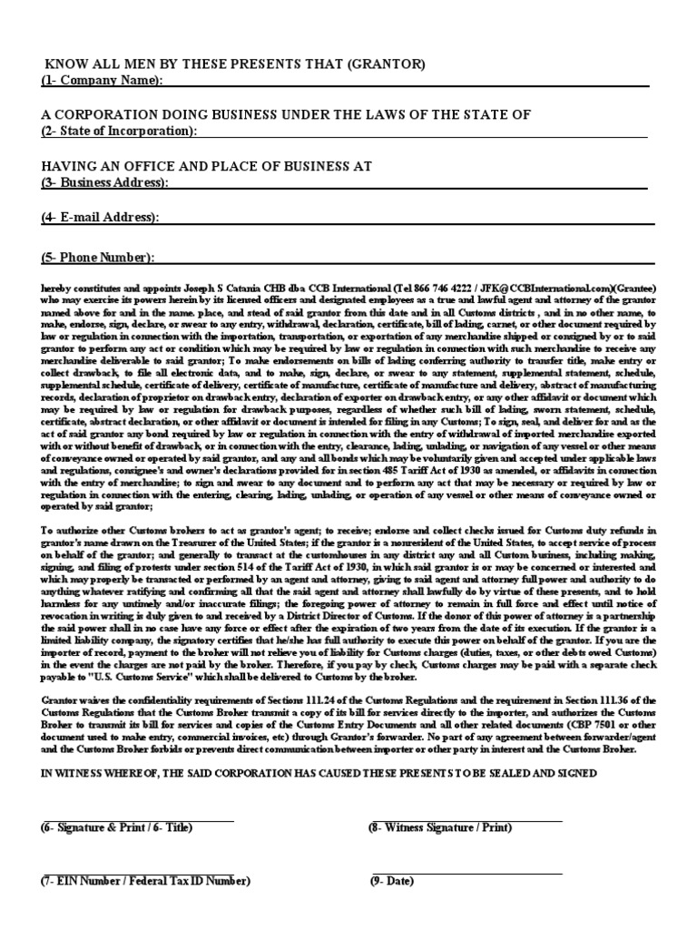 Customs Power of Attorney-Company-2021 | PDF | Customs | Power Of Attorney