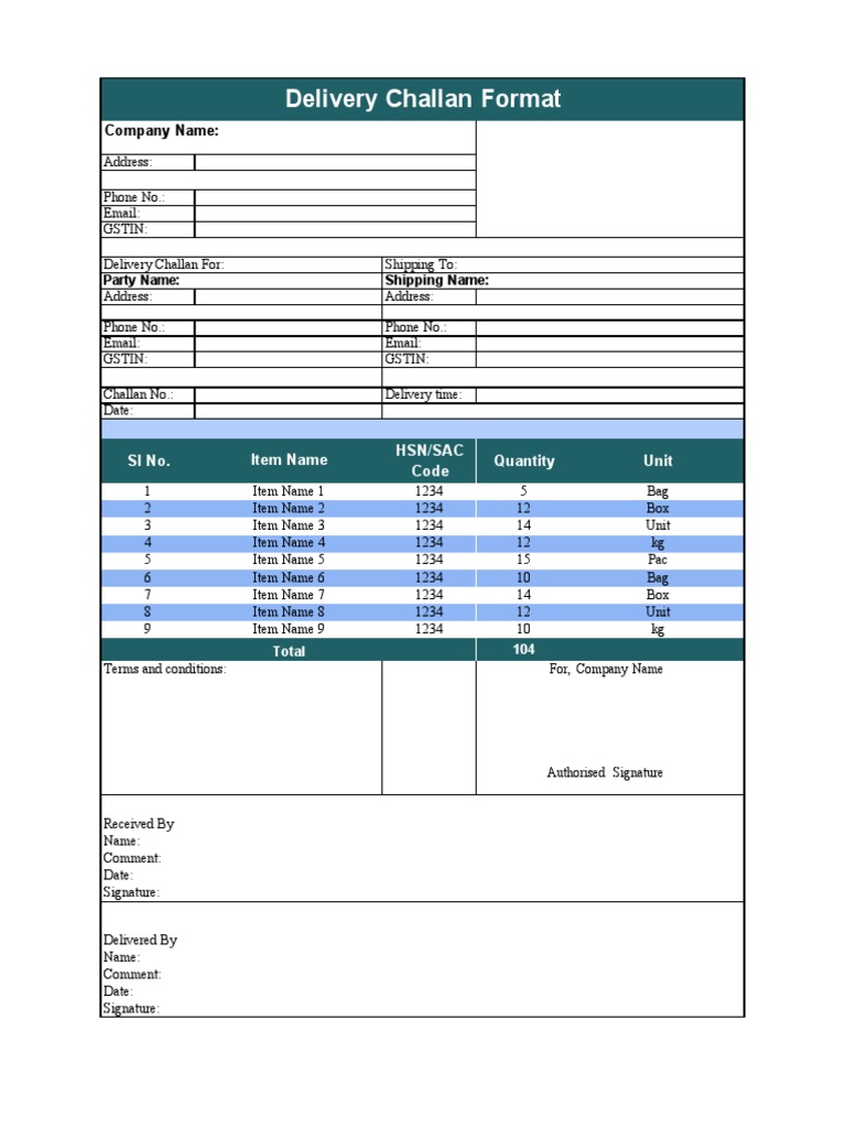 Delivery Challan in Word 4 | PDF