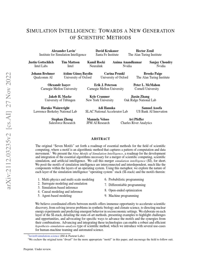 S I: T N G S M: Imulation Ntelligence Owards A EW Eneration OF Cientific Ethods | PDF | Machine ...