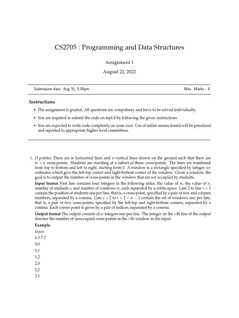 CS2705: Programming and Data Structures: Instructions | PDF | Median | Matrix (Mathematics)