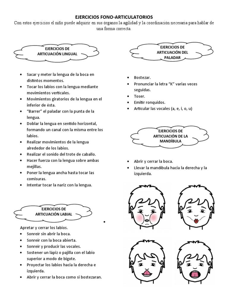 Ejercicios Fonoarticulatorios para Niños | PDF | Boca | Lengua