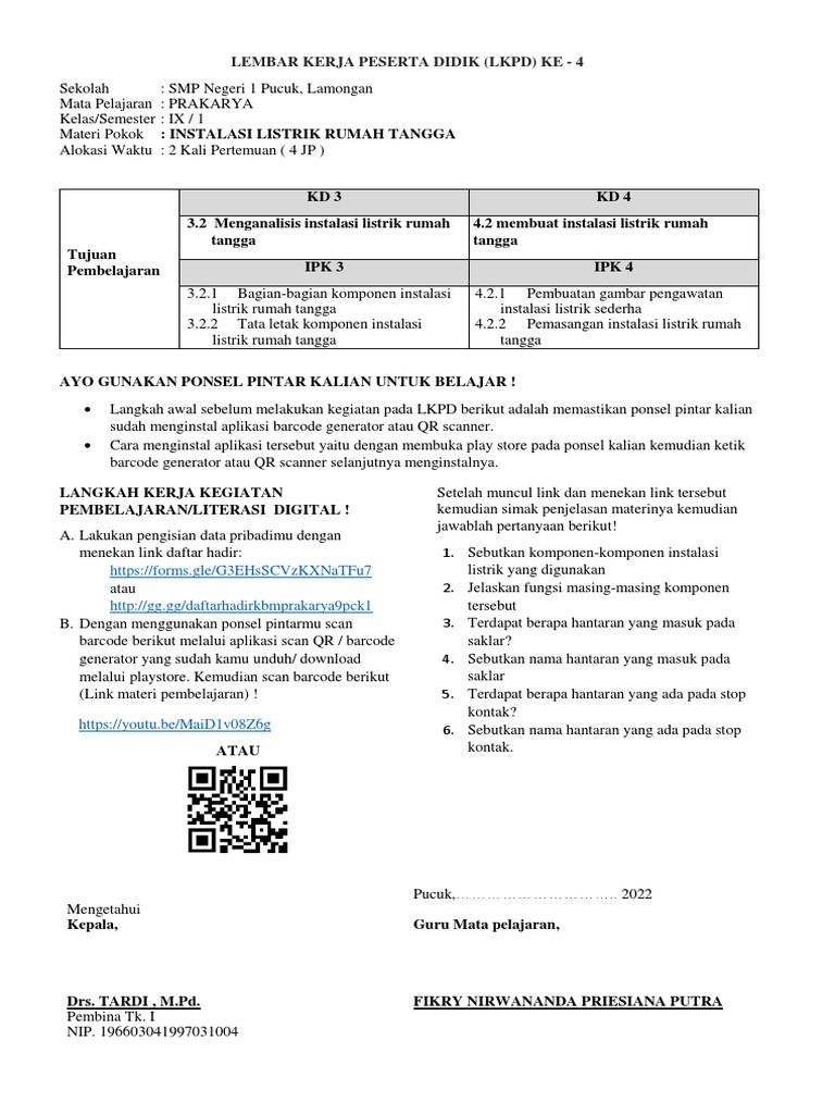 LKPD 4 INSTALASI LISTRIK RUMAH Kelas 9 SEM 1 FIKKRY | PDF | Komputer