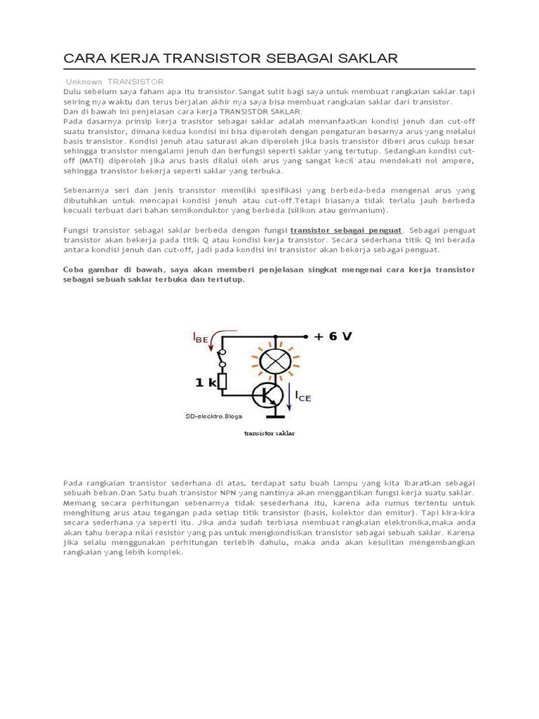 Cara Kerja Transistor Sebagai Saklar | PDF